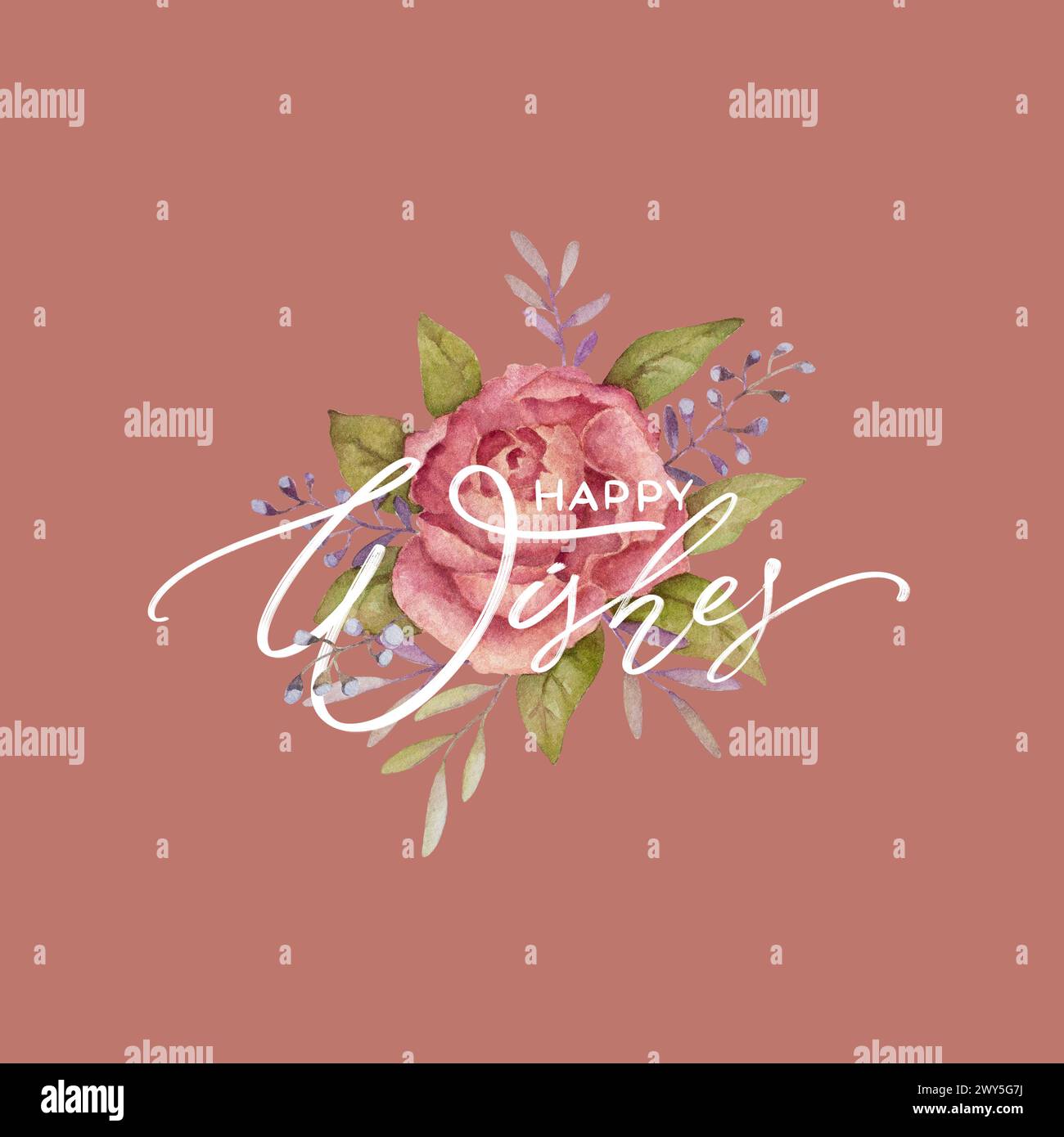 Floral Composition with Happy Wishes Lettering. Spring Flower ...