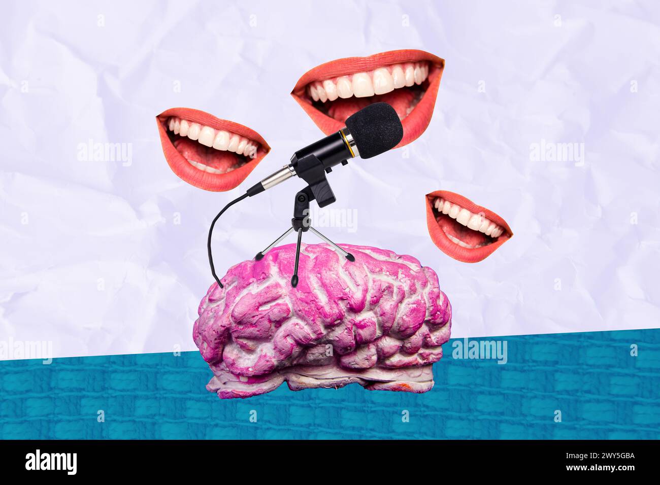 3D photo collage composite artwork sketch image of three huge mouthes ...