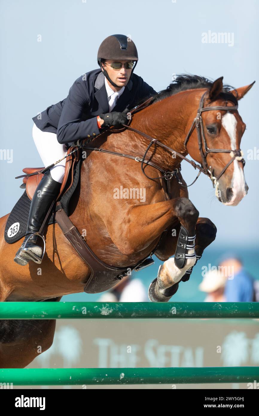 Riders and their horses compete at the Longines Global Champions League ...