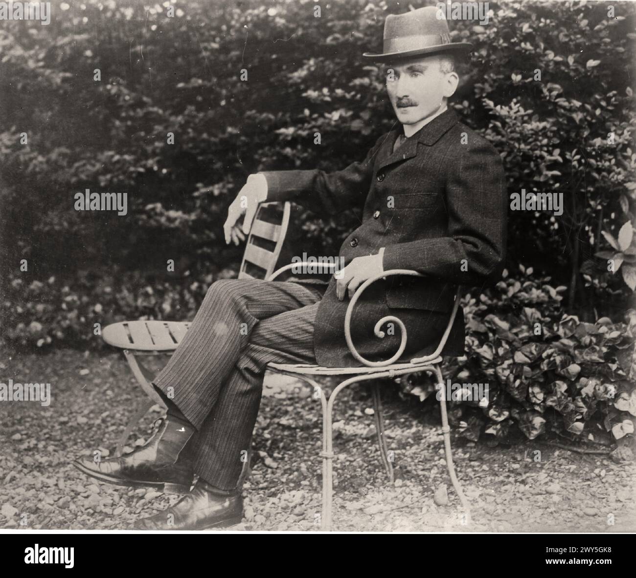 Henri Bergson (1859-1941) French philosopher, sitting in his garden ...