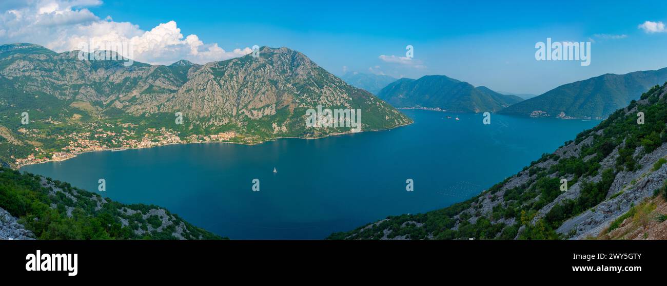 Aerial view of Boka Kotorska bay towards Perast in Montenegro Stock ...
