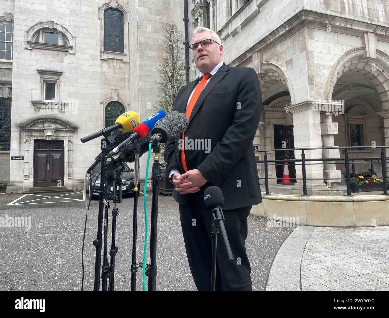 DUP interim leader Gavin Robinson speaks at Belfast City Hall, about the impact of the last six ...