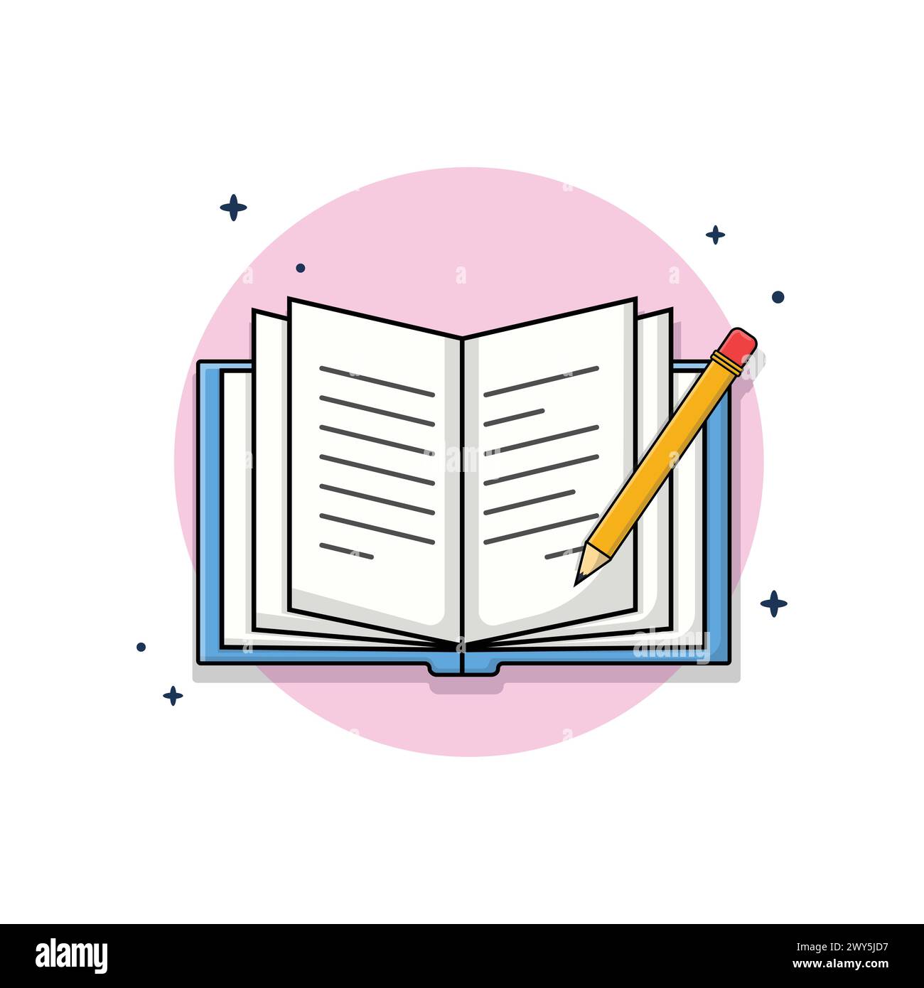 Open Book and Pencil Vector Illustration. School Objects Concept Design ...