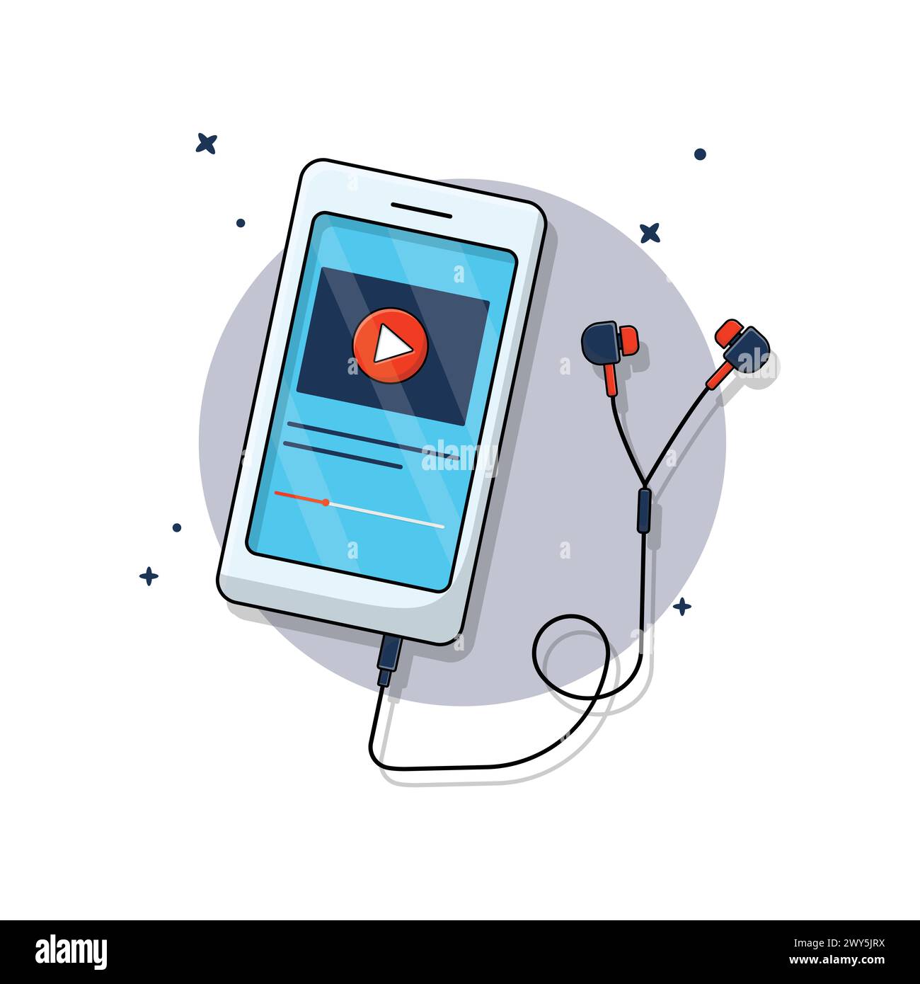 Smartphone with Earphone Vector Illustration. Watching Video Concept ...