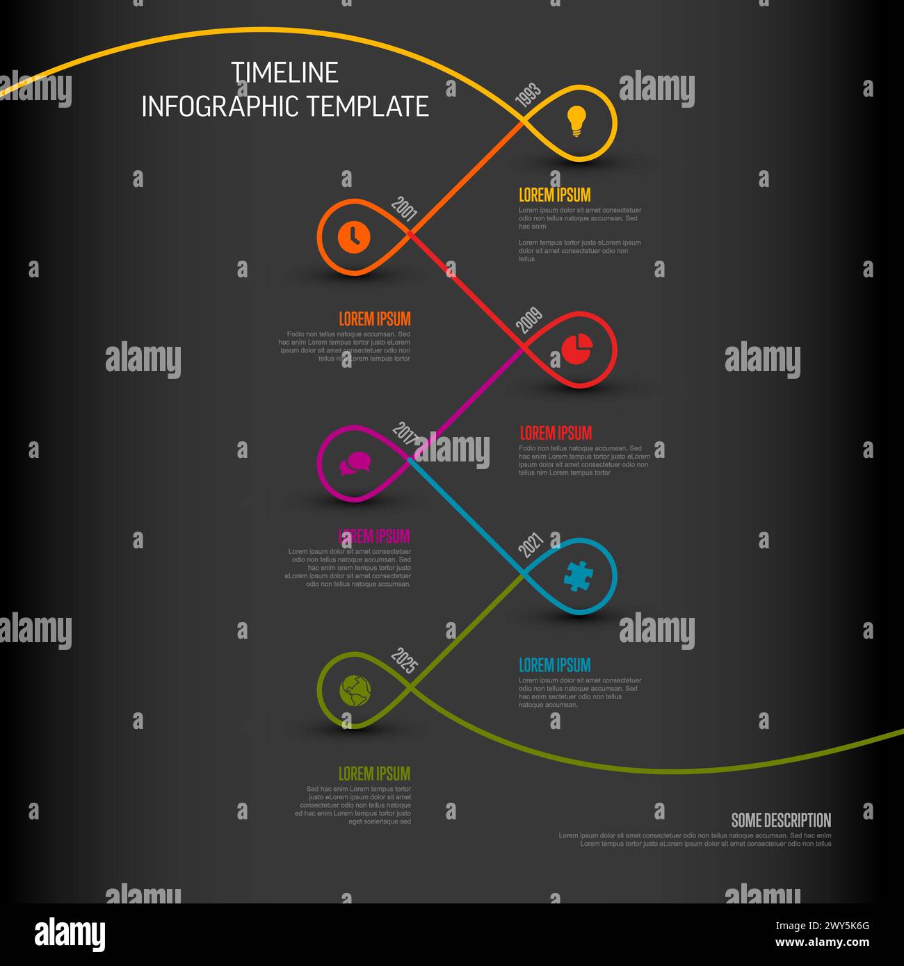 Vector Infographic Company Milestones curved Timeline with twirl ...