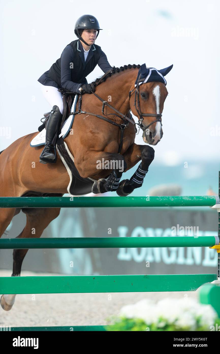 Miami Beach, USA - April 3, 2024. Clara Propp of the USA and riding ...