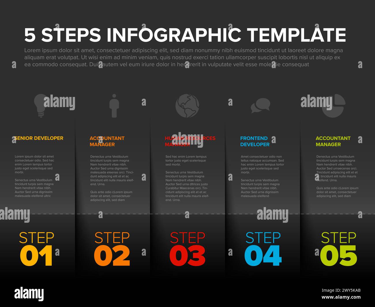 Vector Five simple slips of paper as steps progress template with ...