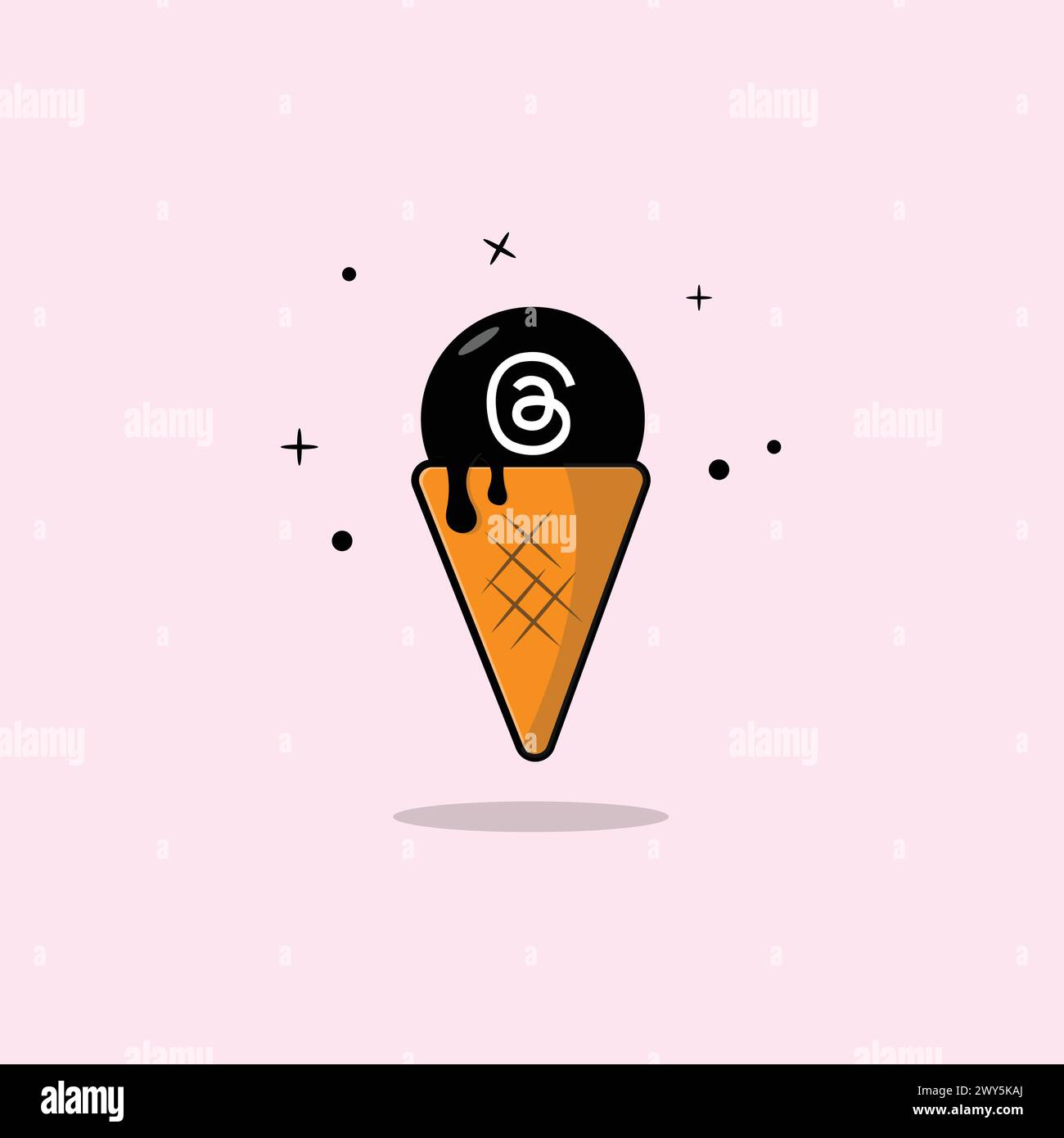 Cute Thread Melting Cone Ice Cream Vector Illustration. Flat Cartoon ...