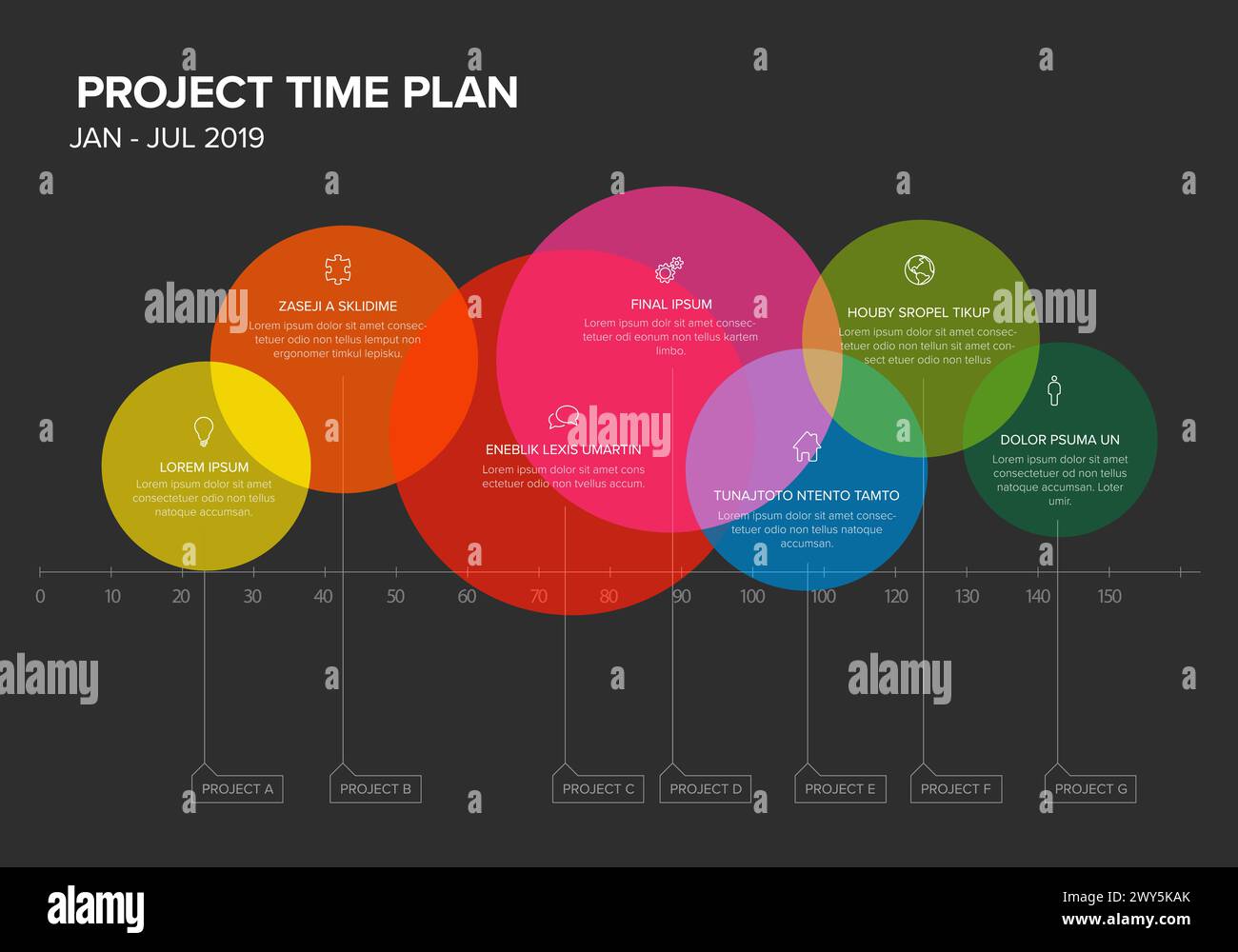 Vector Project Timeline Graph Gantt Progress Chart With Highlighted Circle Shape Project Tasks