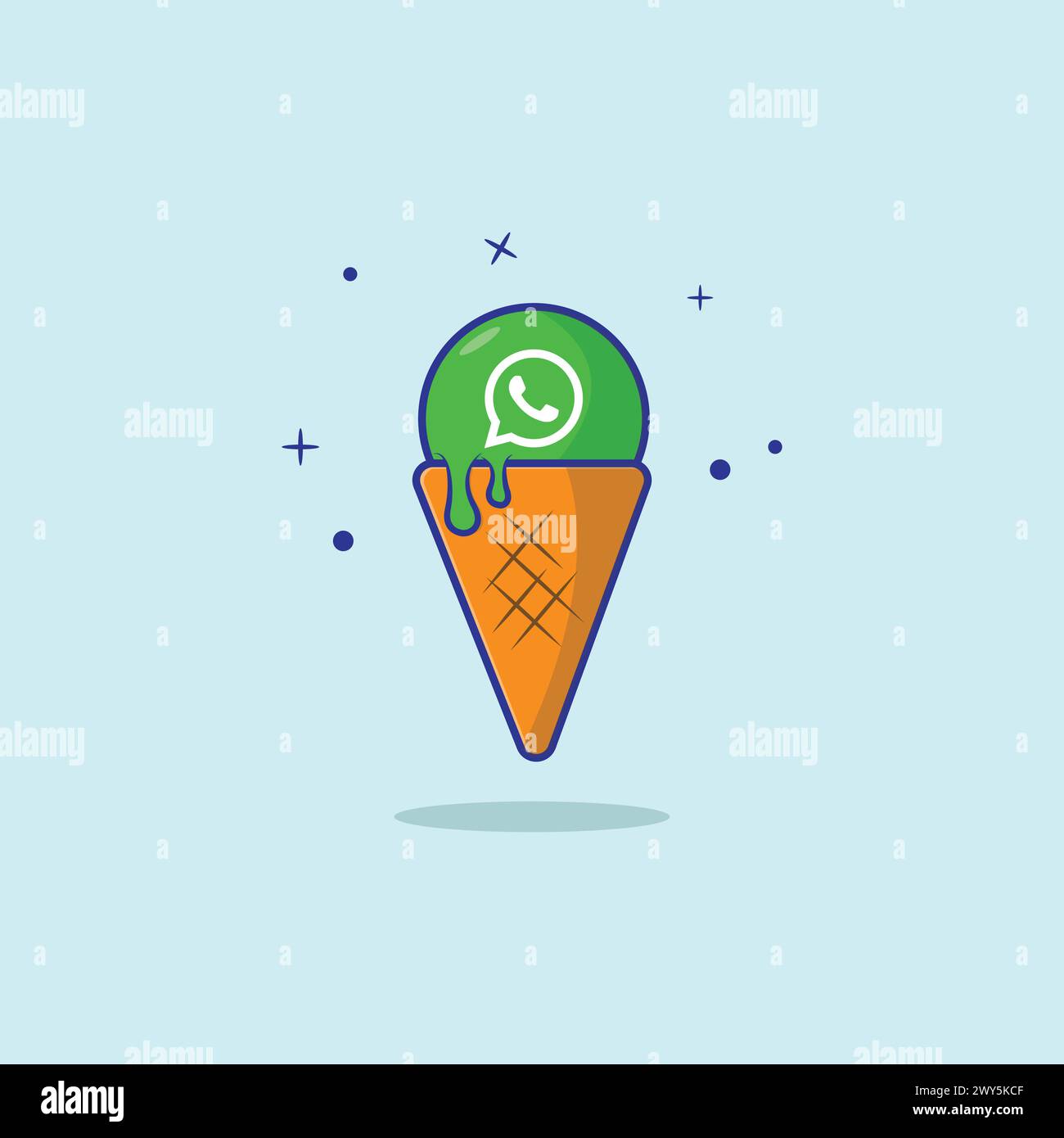 Cute Whatsapp Melting Cone Ice Cream Vector Illustration. Flat Cartoon Style Design for T Shirt ...