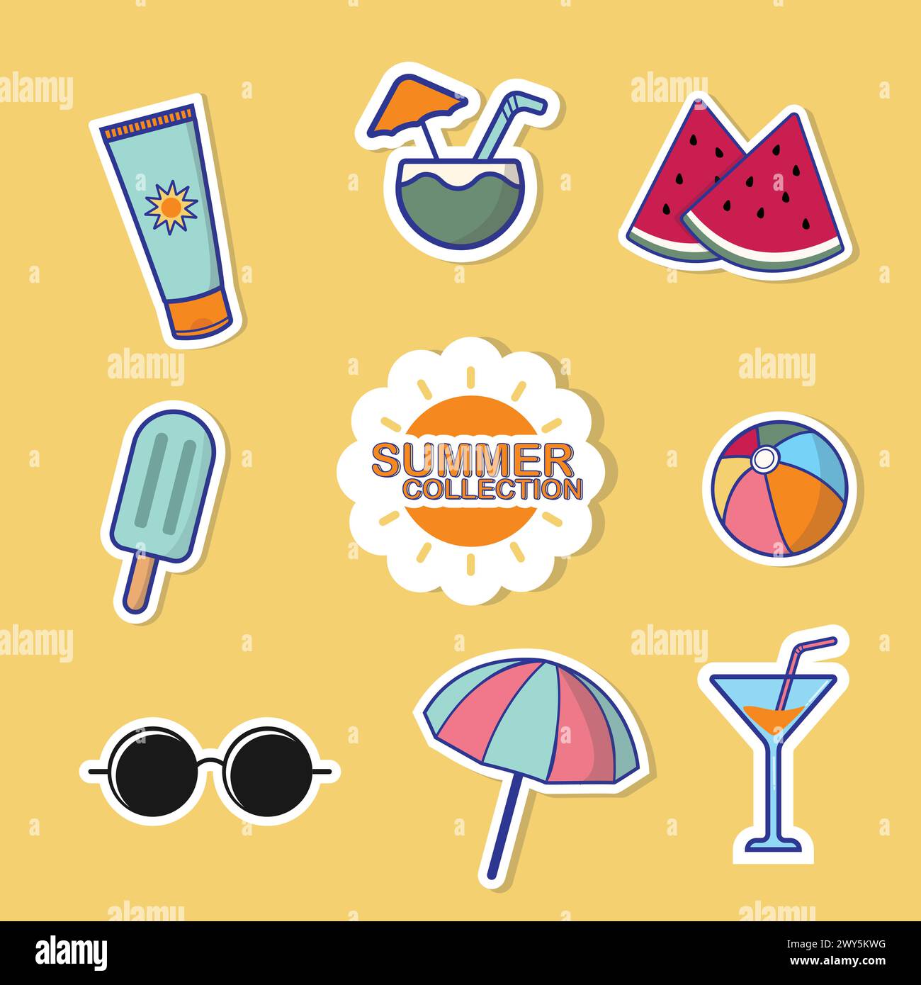 Summer Sticker Collection. Summer Holidays Cute Design Elements. Colorful Summer Time Concept ...