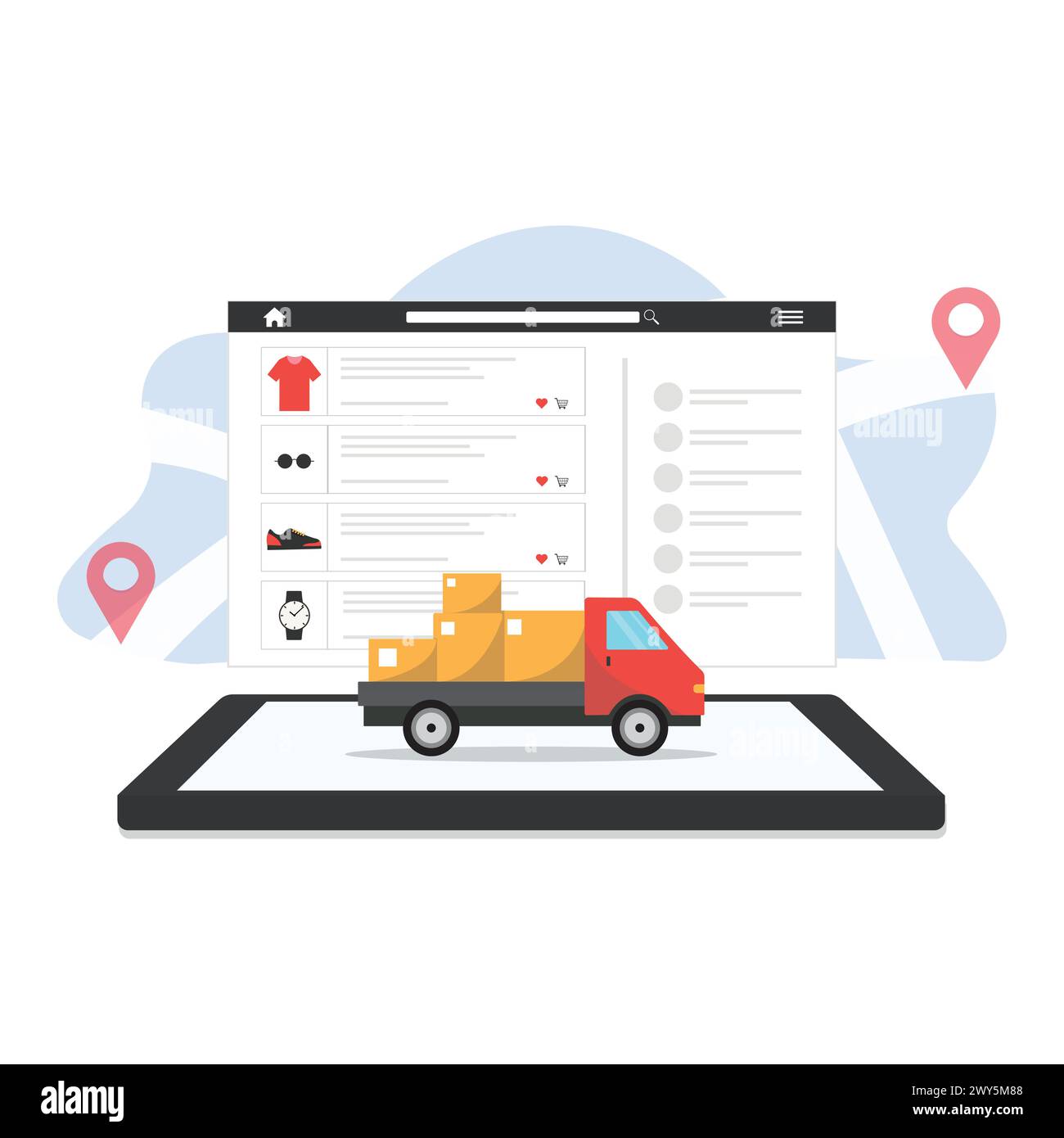 Online shopping and delivery service vector illustration flat cartoon style design Stock Vector ...