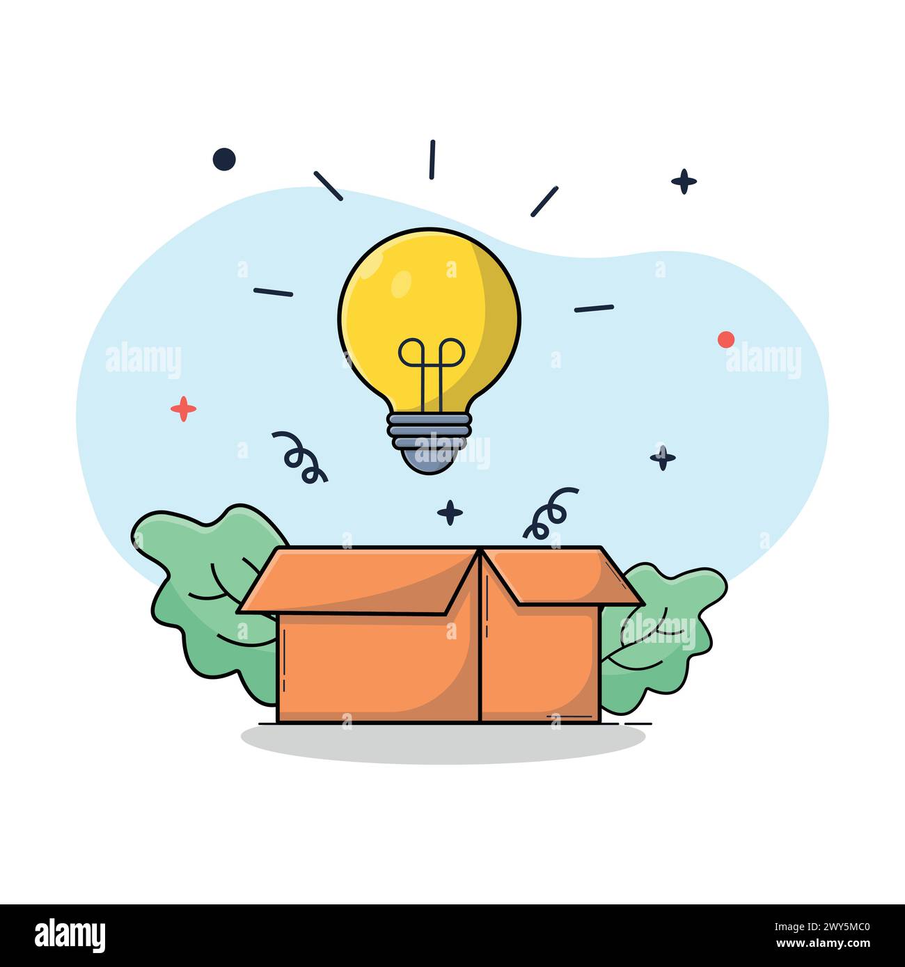Light Idea Bulb and Cardboard Box Vector Illustration. Think Outside the Box Concept Stock ...