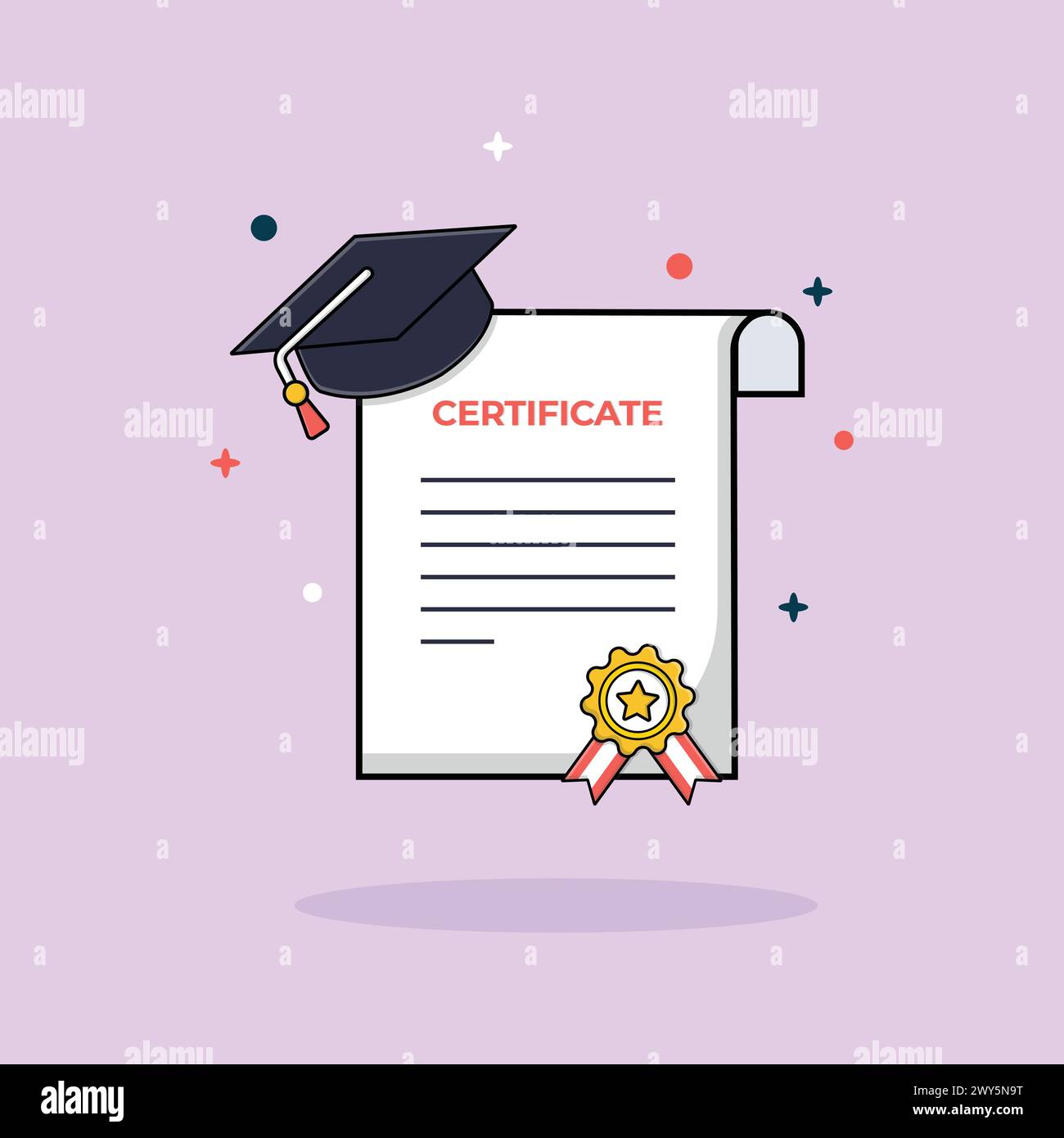 Graduation Certificate with Medal and Hat Vector Illustration Stock ...