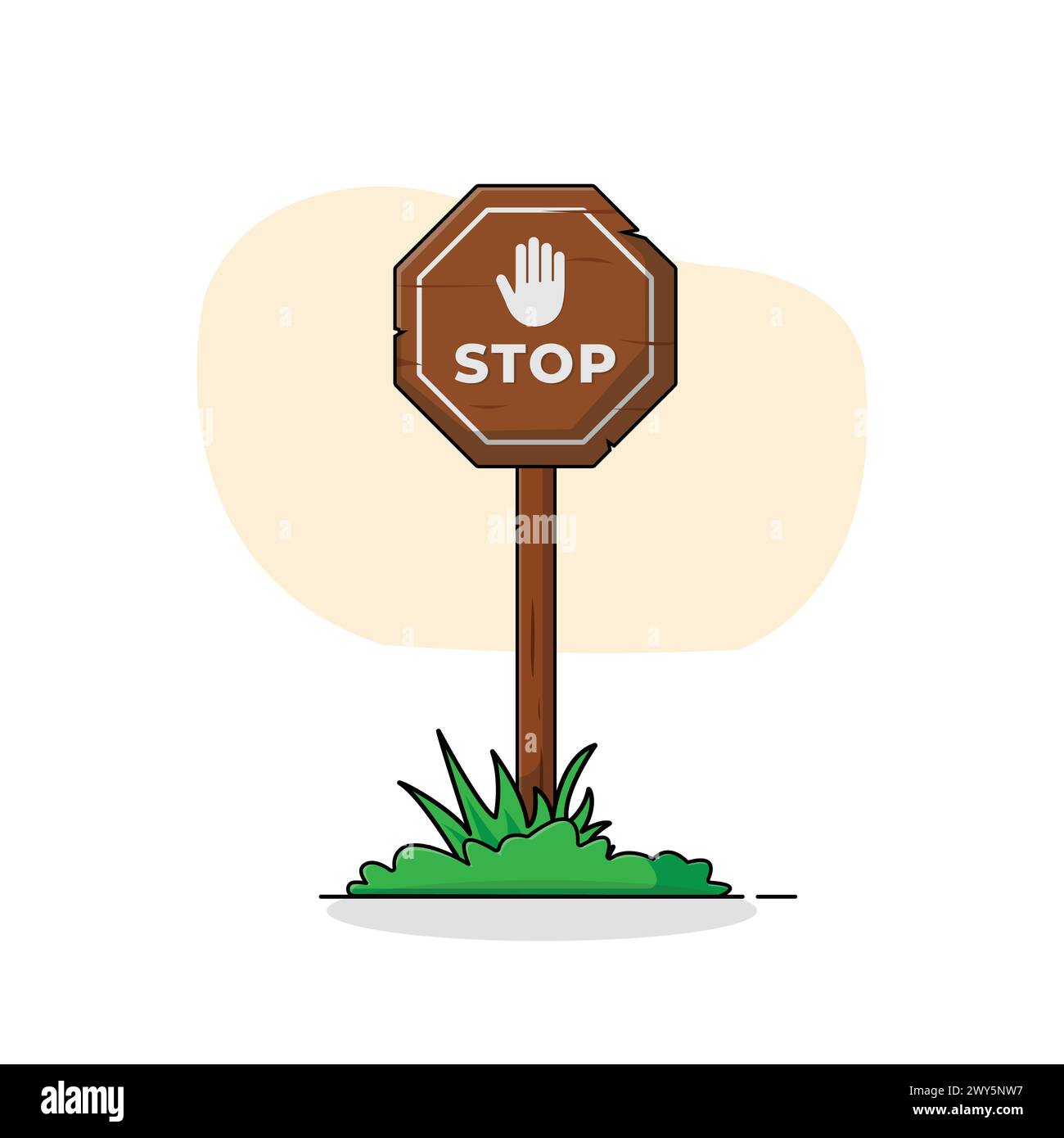 Wooden Stop Road Sign on a Pole Vector Illustration Stock Vector Image ...
