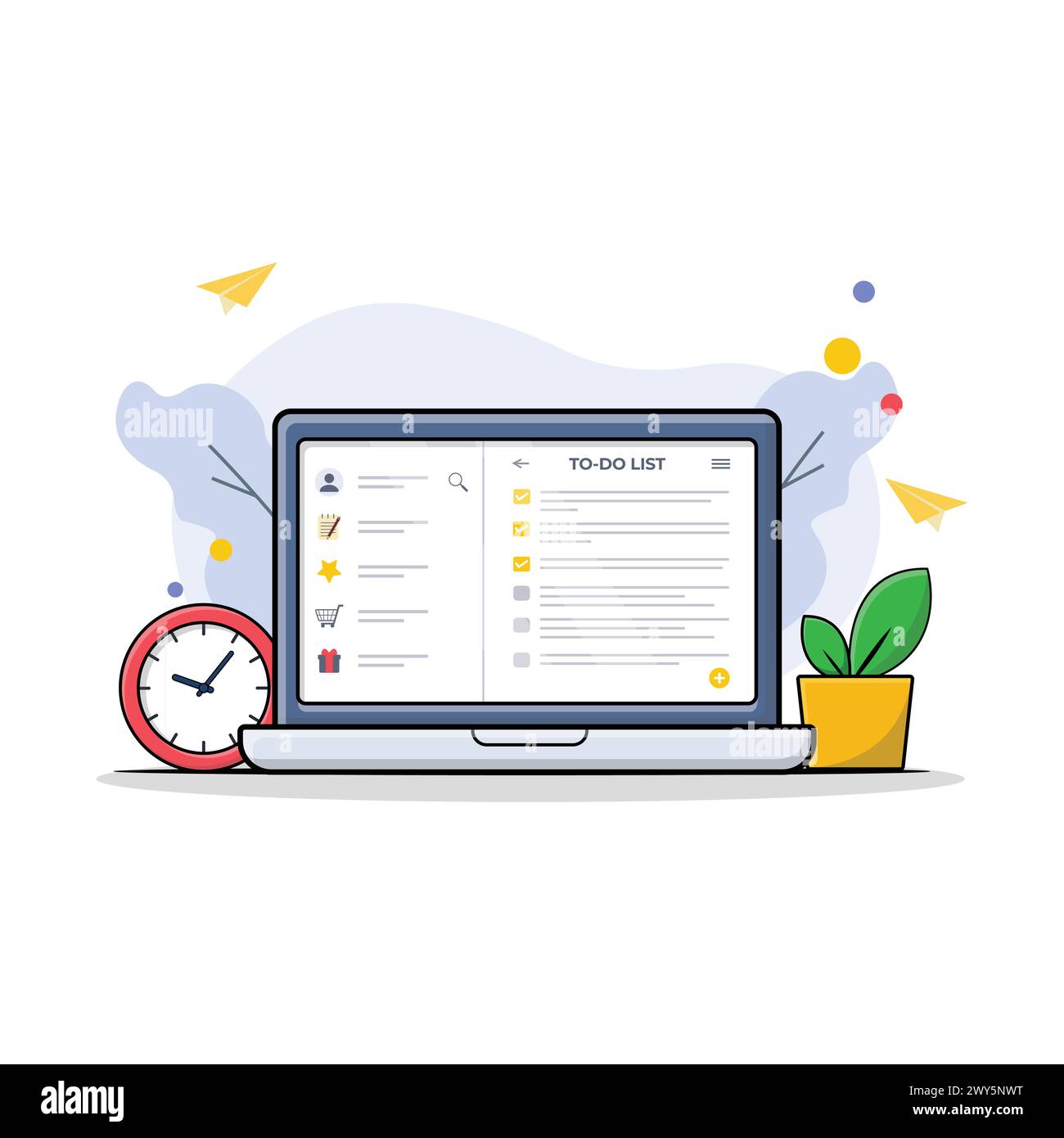 Todo List in Computer with Clock Vector Illustration. Work Process Concept Design Stock Vector ...