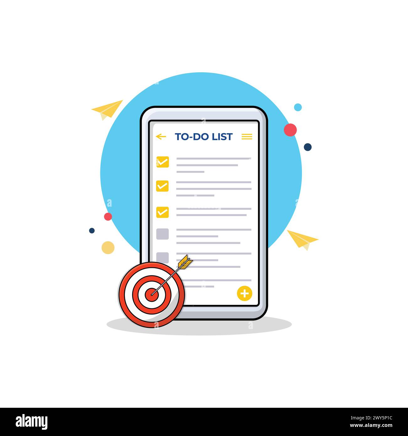 Todo List in Smartphone with Target Symbol Vector Illustration. Work ...