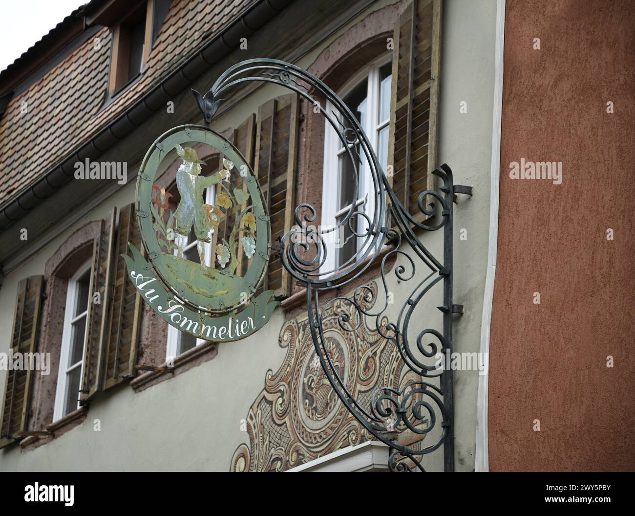 Local winery antique sign in Bergheim, Alsace France Stock Photo - Alamy