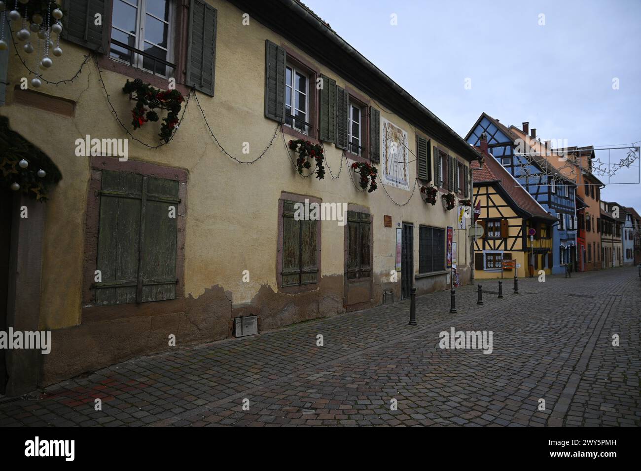 Landscape with scenic view of typical Alsatian half-timbered ...