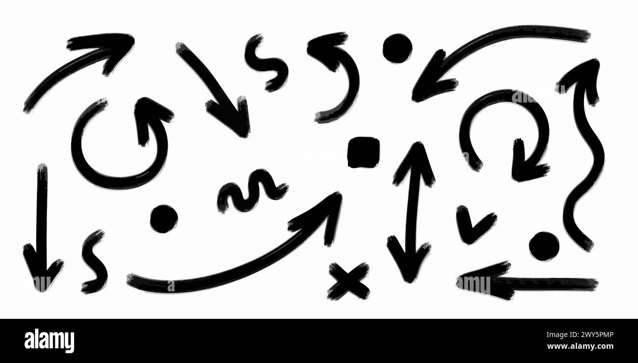 Set Of Arrows In Black Of Different Shapes Dotted Arrow Rounded Arrow