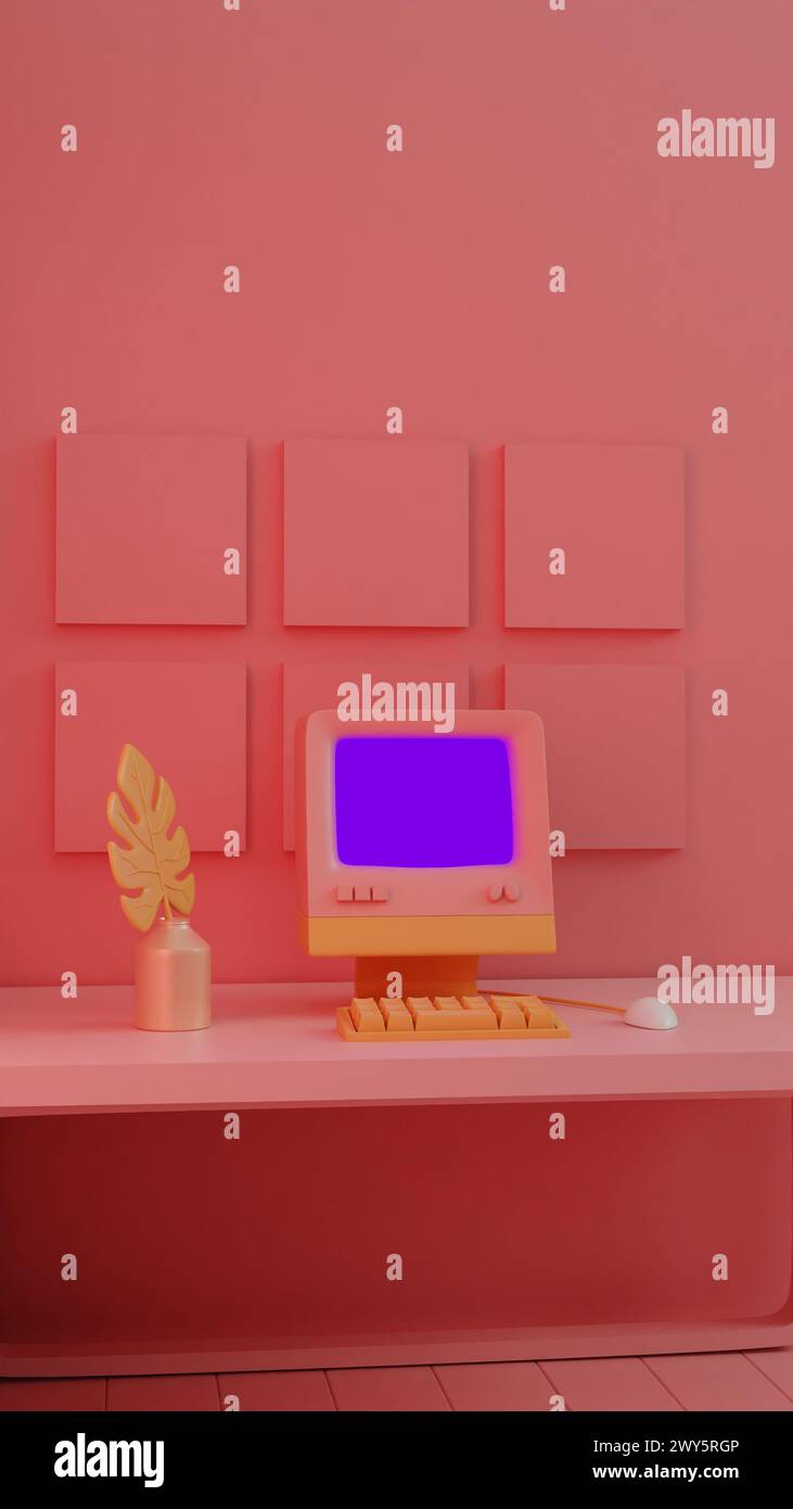 Monochrome Elegance: A Coral Workstation with a Retro Twist Stock Photo ...