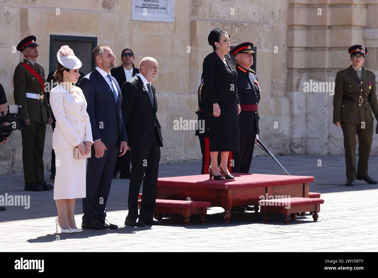 Malta s President-Elect Myriam Spiteri Debono C and her husband Anthony ...