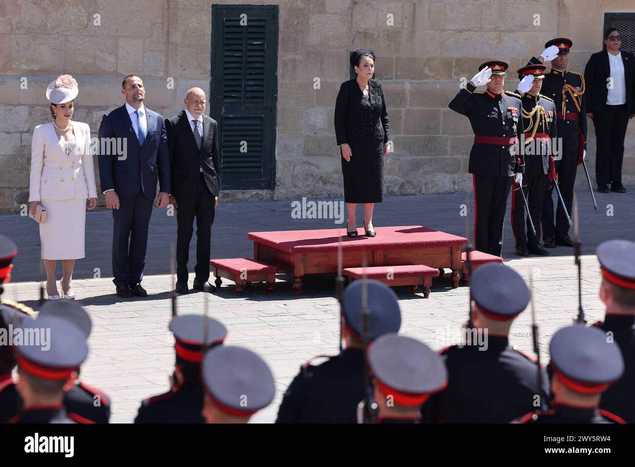 Malta s President-Elect Myriam Spiteri Debono C and her husband Anthony ...
