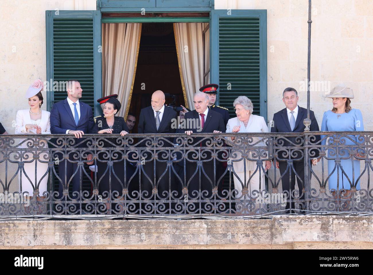Malta s President-Elect Myriam Spiteri Debono 3rd L and her husband ...
