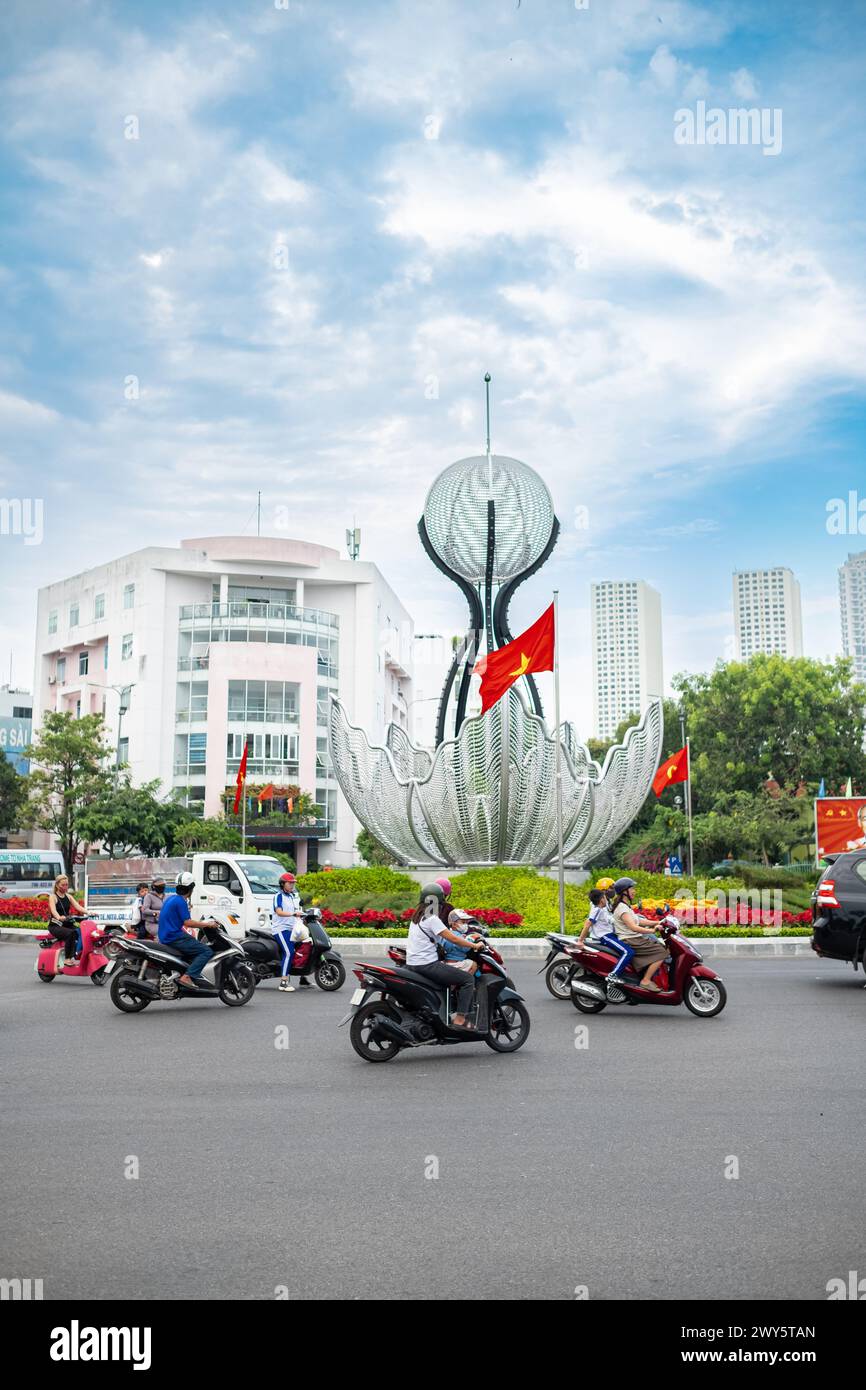 Motorcycles traffic jam on the road in Nha Trang. Busy traffic jam in ...