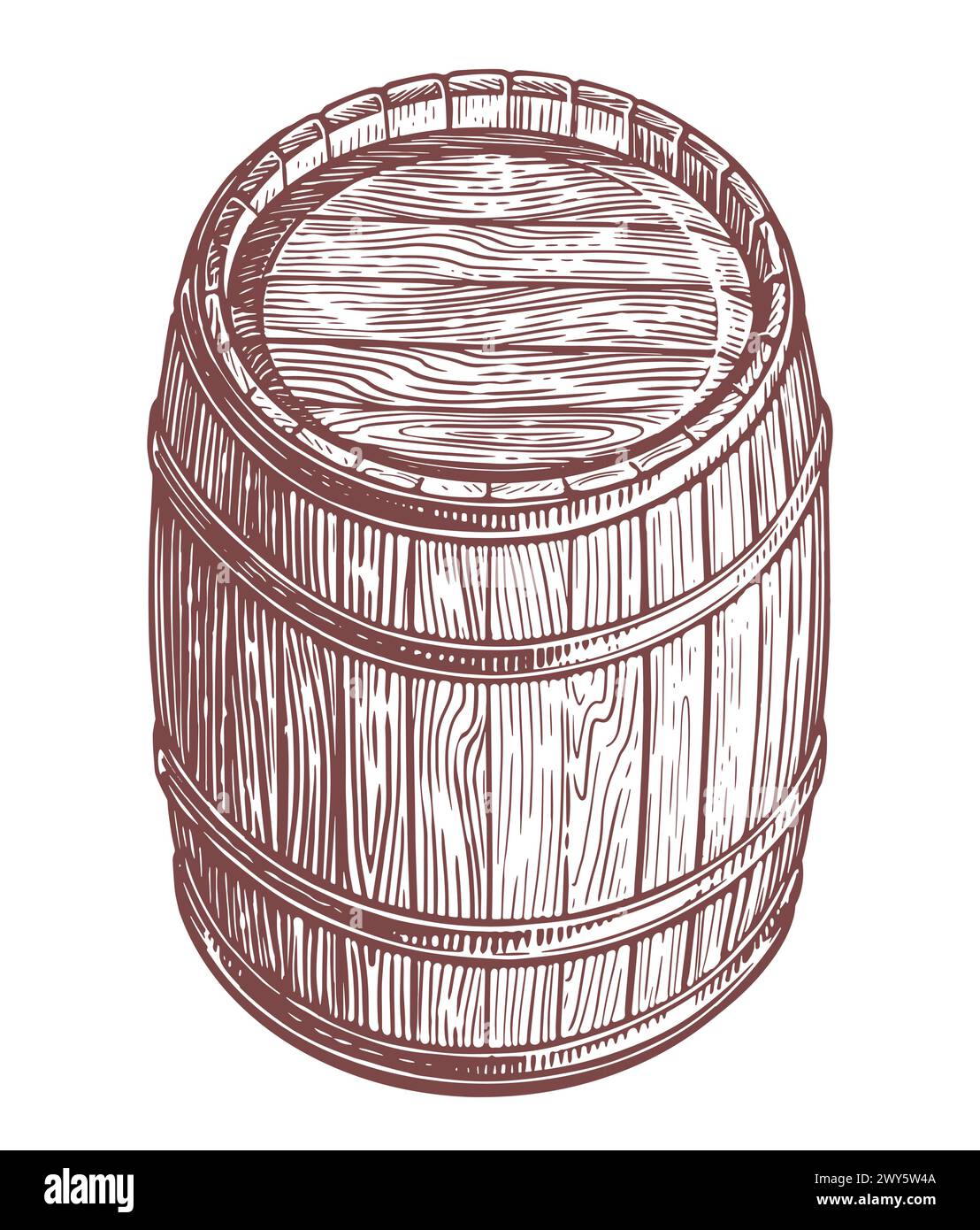 Hand drawing wood barrel in white background. Cask keg sketch vintage ...