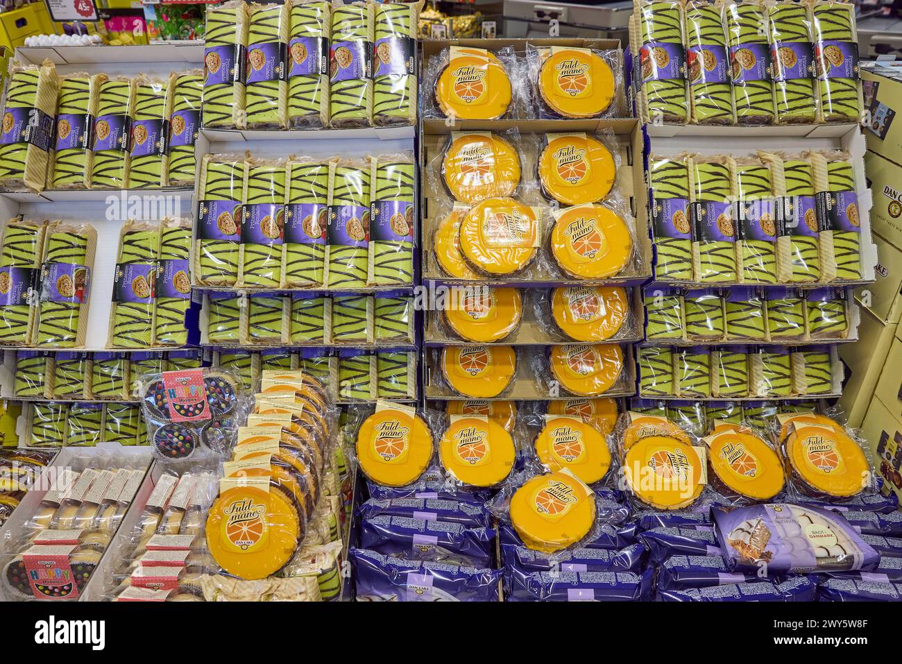 Dan Cake cake display in a Danish supermarket; Denmark Stock Photo - Alamy