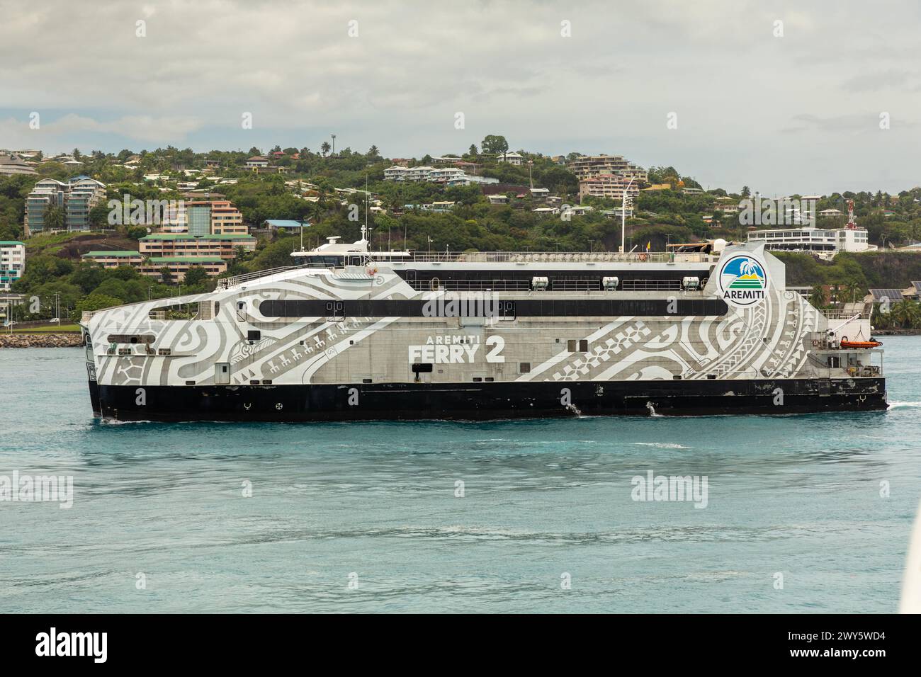 A passenger ferry sails from the main ferry terminal of Papeete, the ...