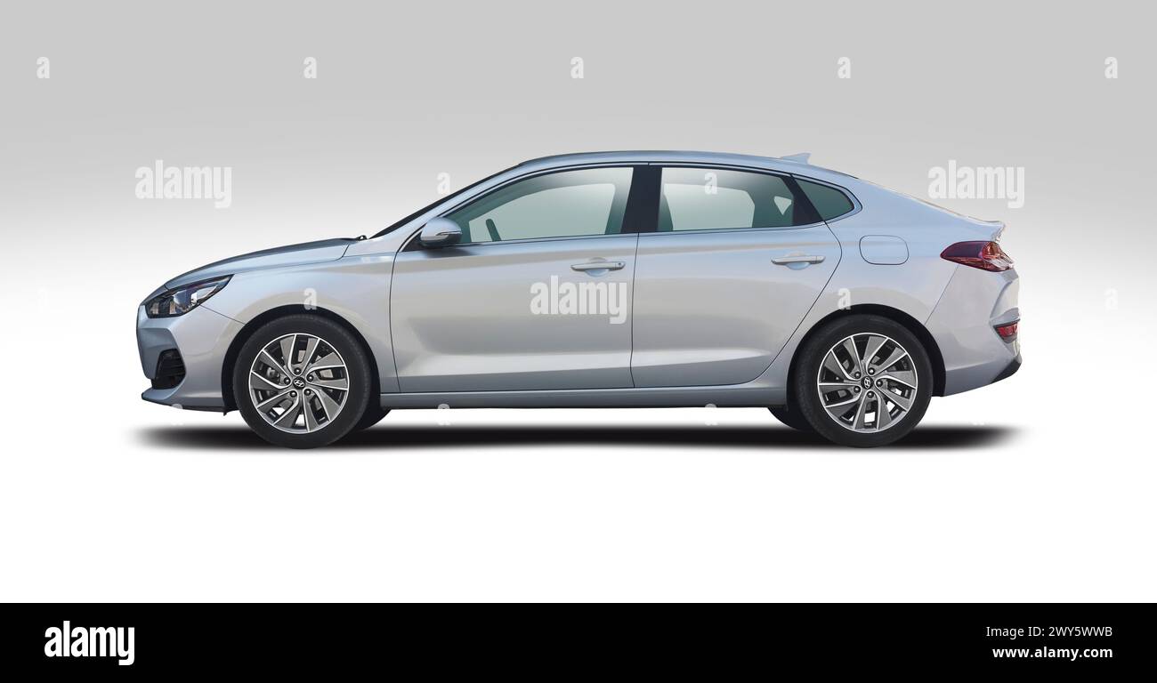 Hyundai i30 Fastback car side view isolated on white background Stock ...