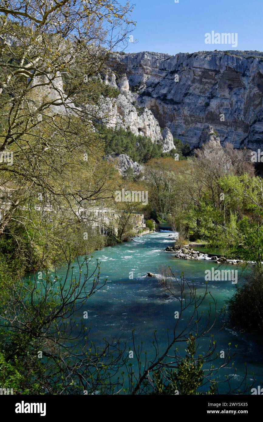 Towards the source of the River Sorgue, Fontaine de Vaucluse, Provence ...