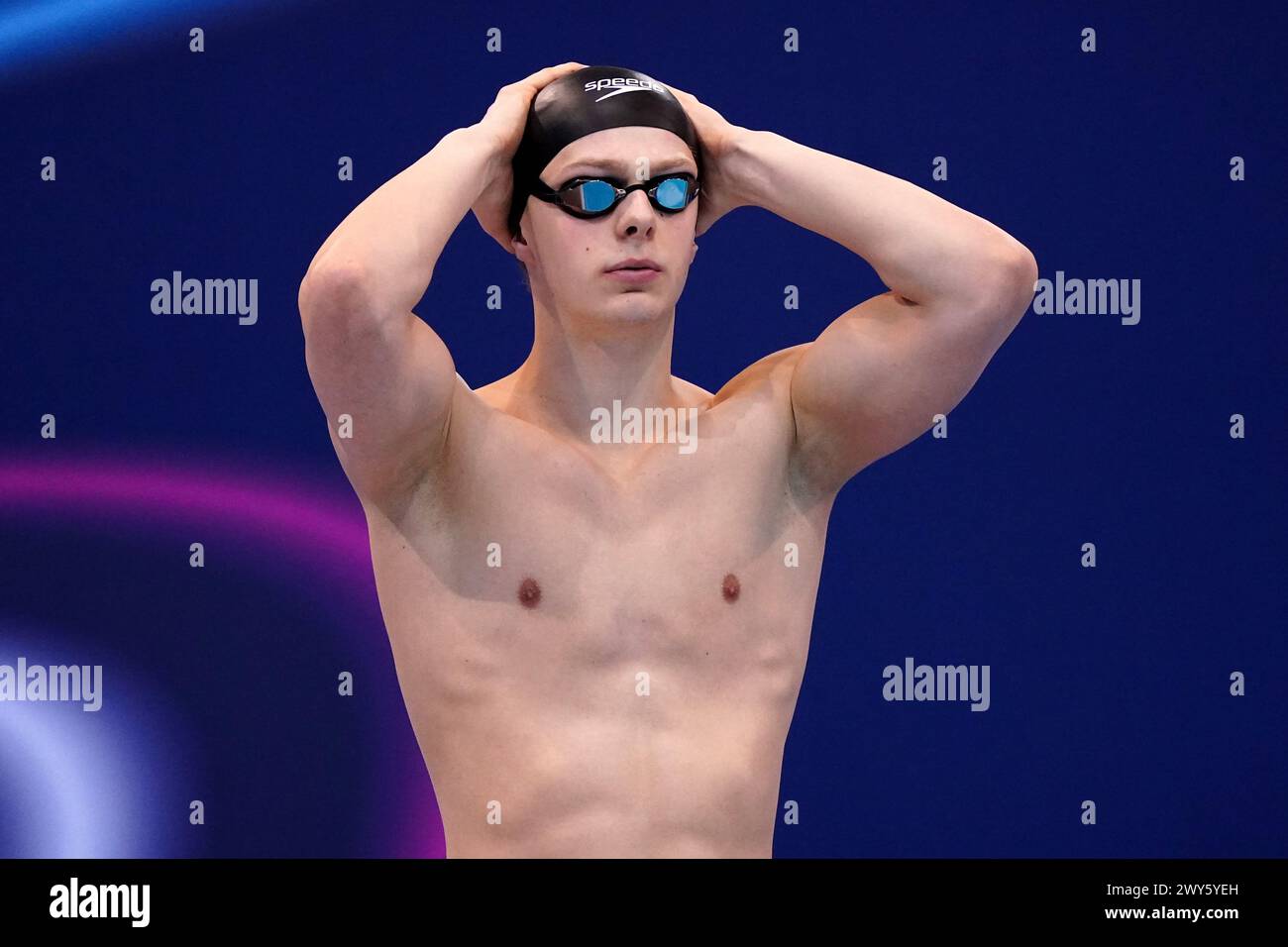 Jack Skerry in action during the Men's 100m Freestyle Heats on day ...