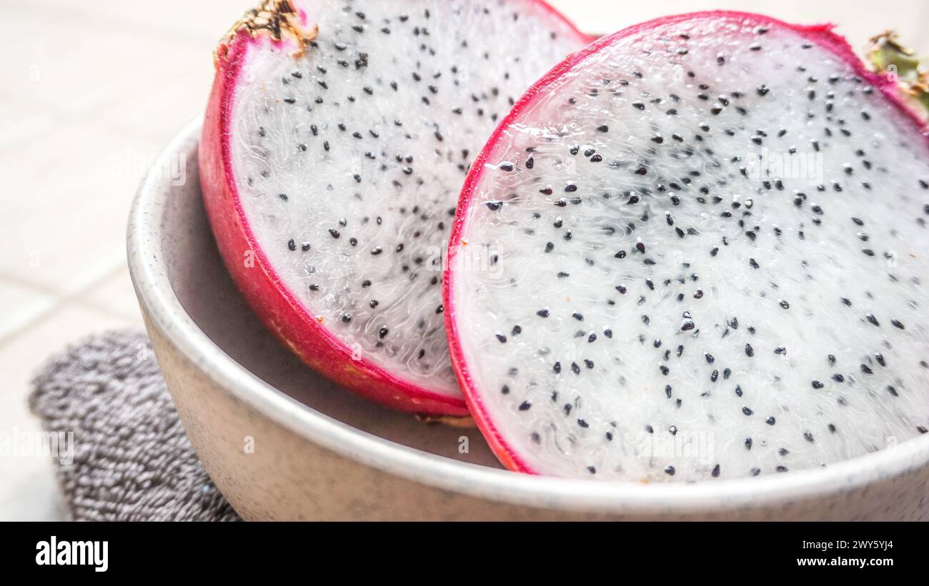 close up a local fruit as know buah naga or dragon fruits Stock Photo ...