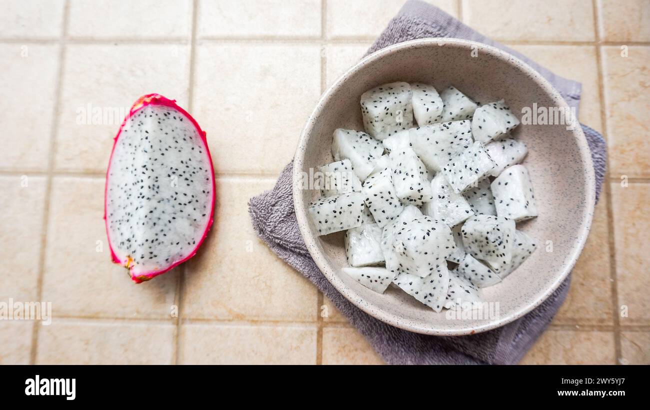 close up a local fruit as know buah naga or dragon fruits Stock Photo ...