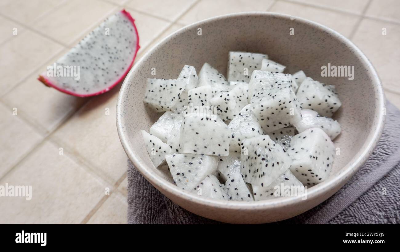 close up a local fruit as know buah naga or dragon fruits Stock Photo ...