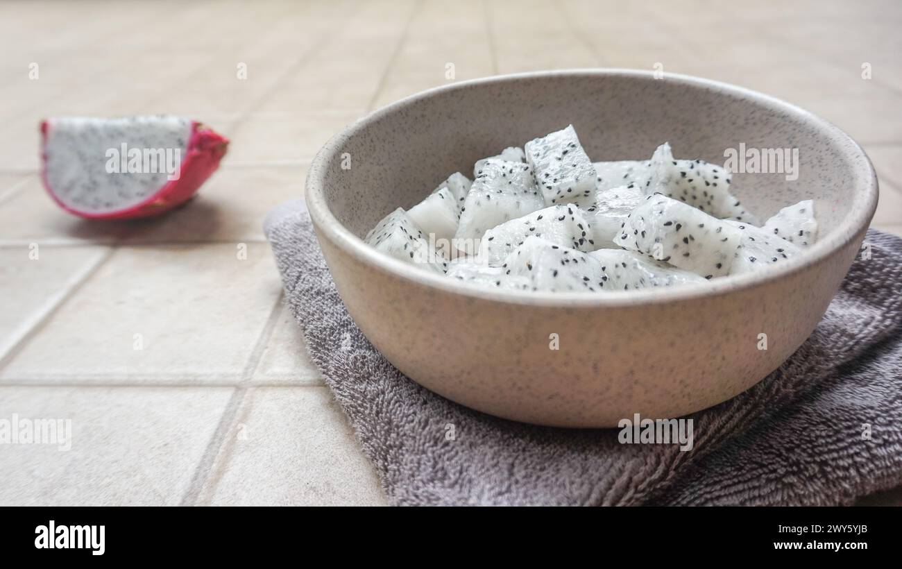 close up a local fruit as know buah naga or dragon fruits Stock Photo ...