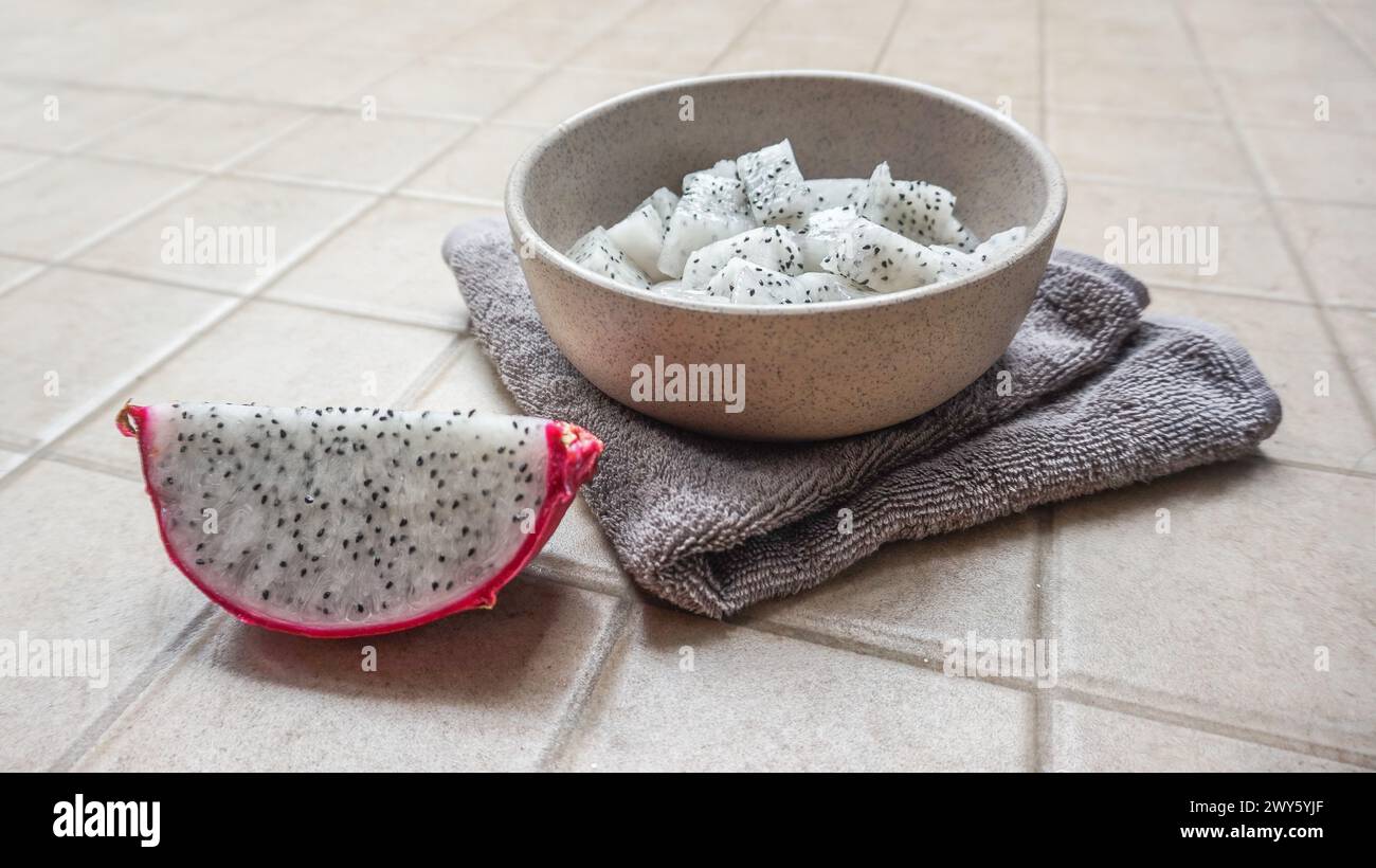 close up a local fruit as know buah naga or dragon fruits Stock Photo ...