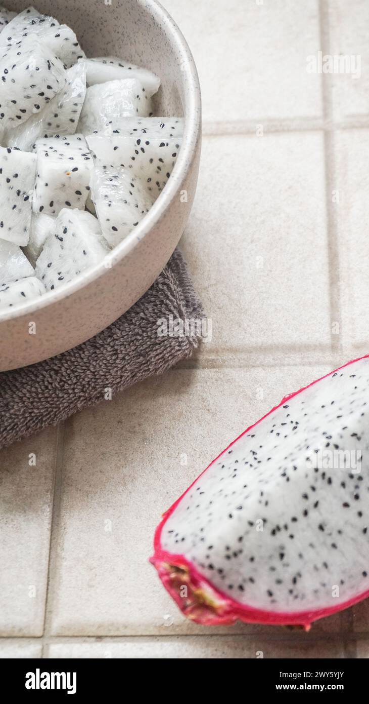 close up a local fruit as know buah naga or dragon fruits Stock Photo ...