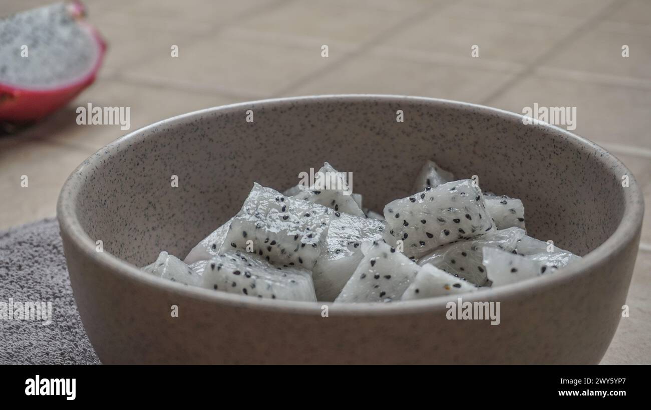 close up a local fruit as know buah naga or dragon fruits Stock Photo ...
