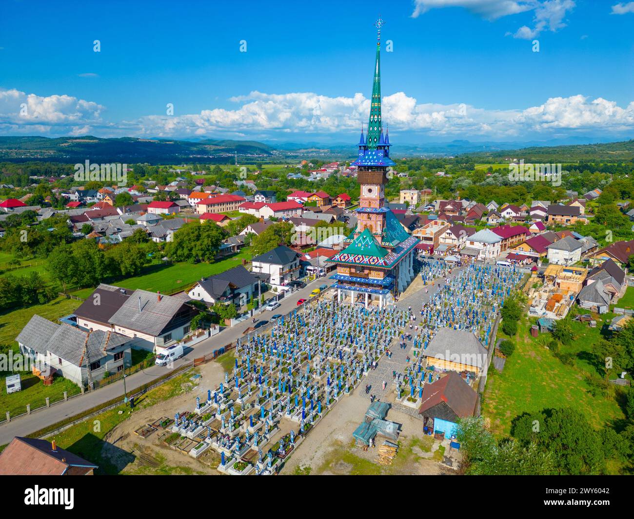 Panorama of church of the Nativity of the Mother of God and decorated ...