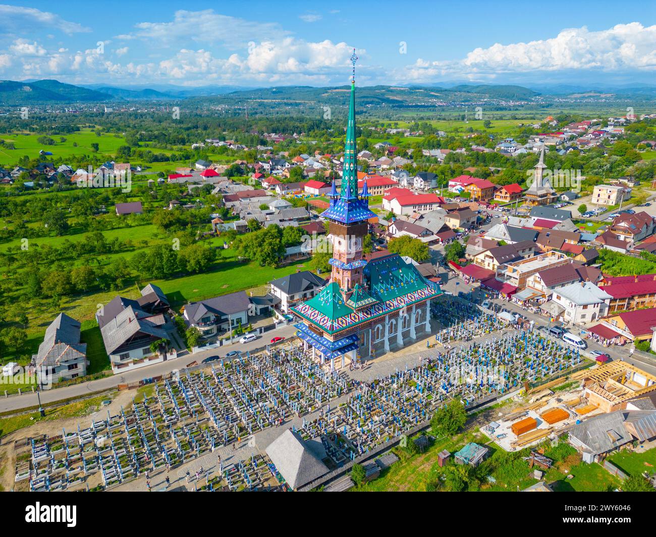 Panorama of church of the Nativity of the Mother of God and decorated ...