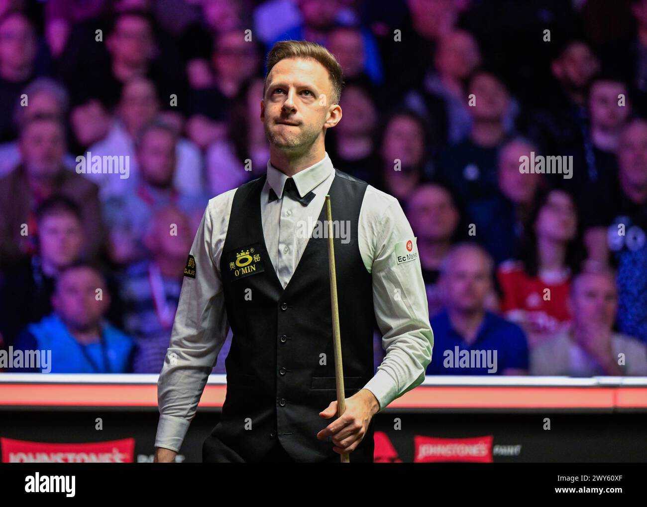 Judd Trump reacts, during the Johnstone’s Paint Tour Championship at ...