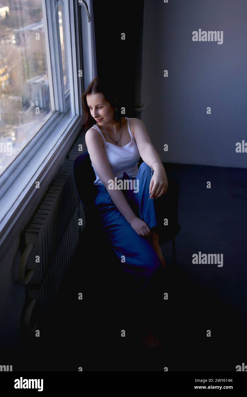 a young teenage girl fighting brain cancer in a studio photo shoot ...