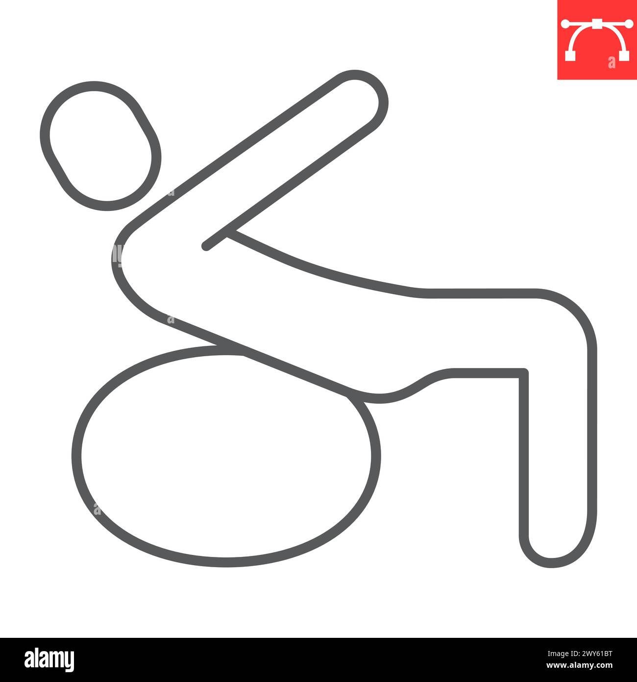 Man doing exercise with gym ball line icon, chiropractor and home ...