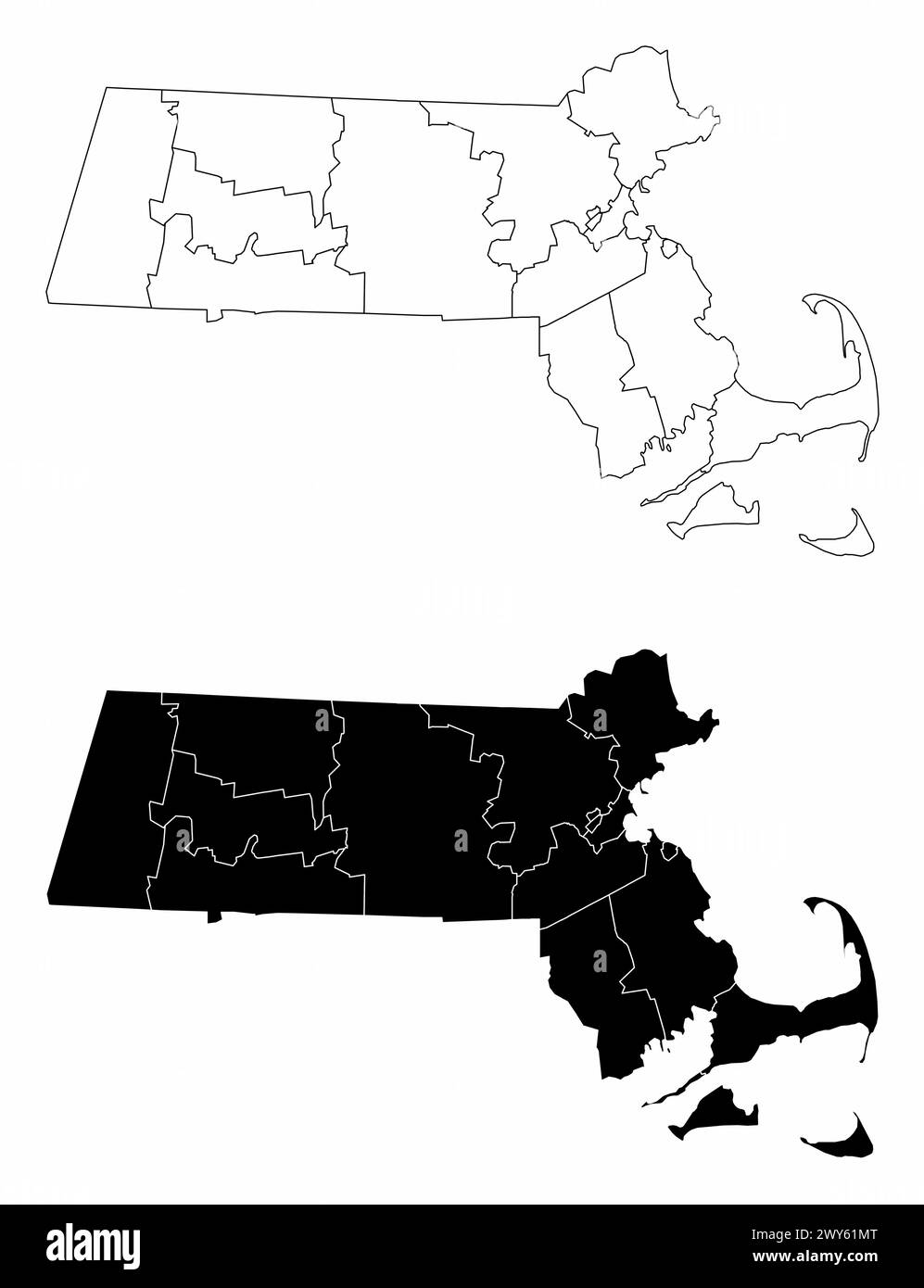 Massachusetts county map vector vectors Black and White Stock Photos ...
