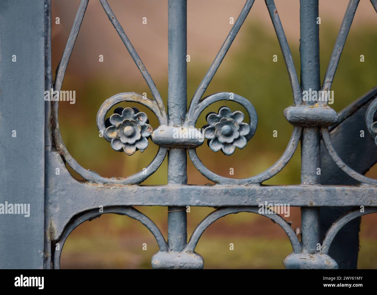 Antique customized light blue wrought iron entrance gate in Bergheim ...