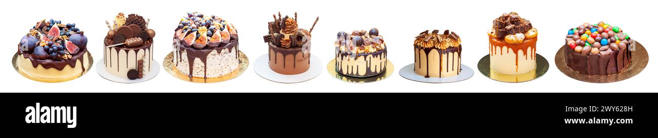 Delicious group of beautiful chocolate cakes isolated on white ...